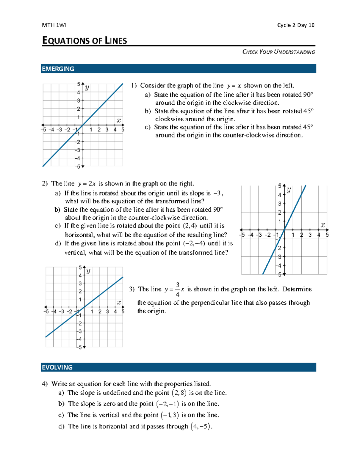 2-10 Equations of Lines CYU - MTH 1WI Cycle 2 Day 10 EQUATIONS OF LINES ...