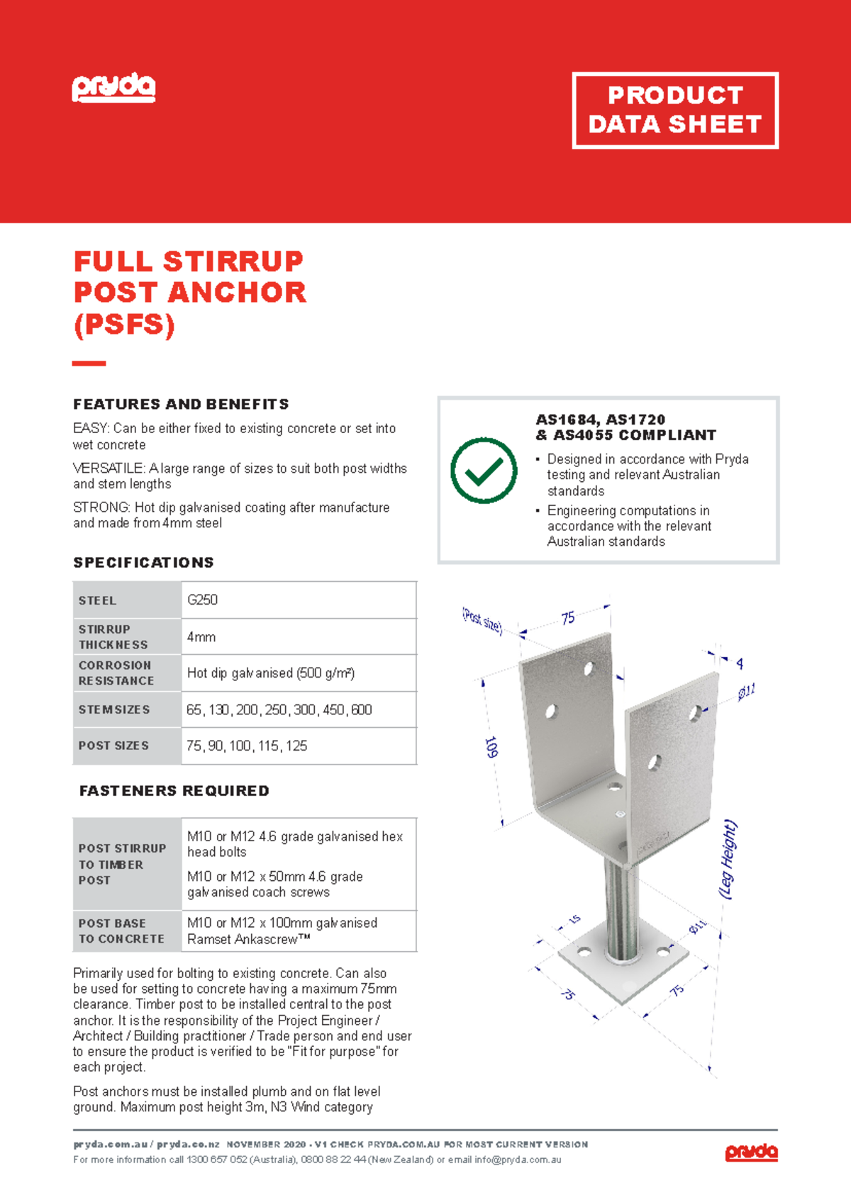 Full Stirrup Post Anchor Data Sheet - pryda.com / pryda.co NOVEMBER ...