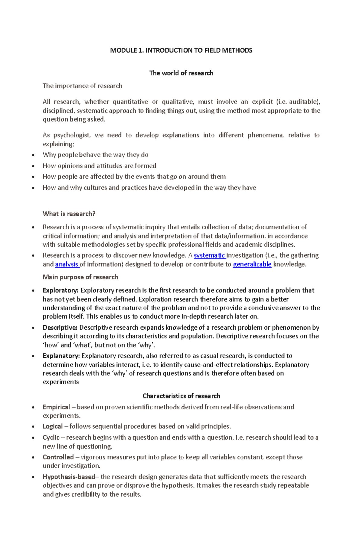 Module 1 - Hope it helps! - MODULE 1. INTRODUCTION TO FIELD METHODS The ...