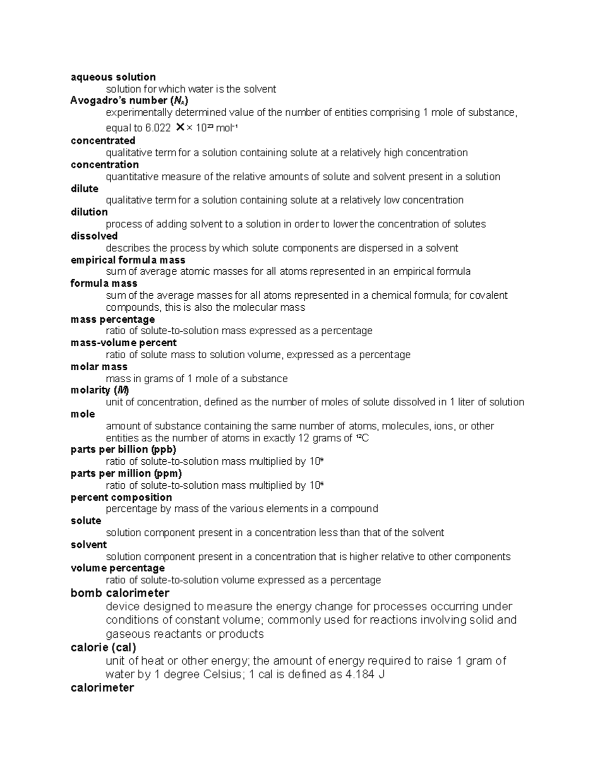 Glossary of terms about composition and temperature - aqueous solution ...