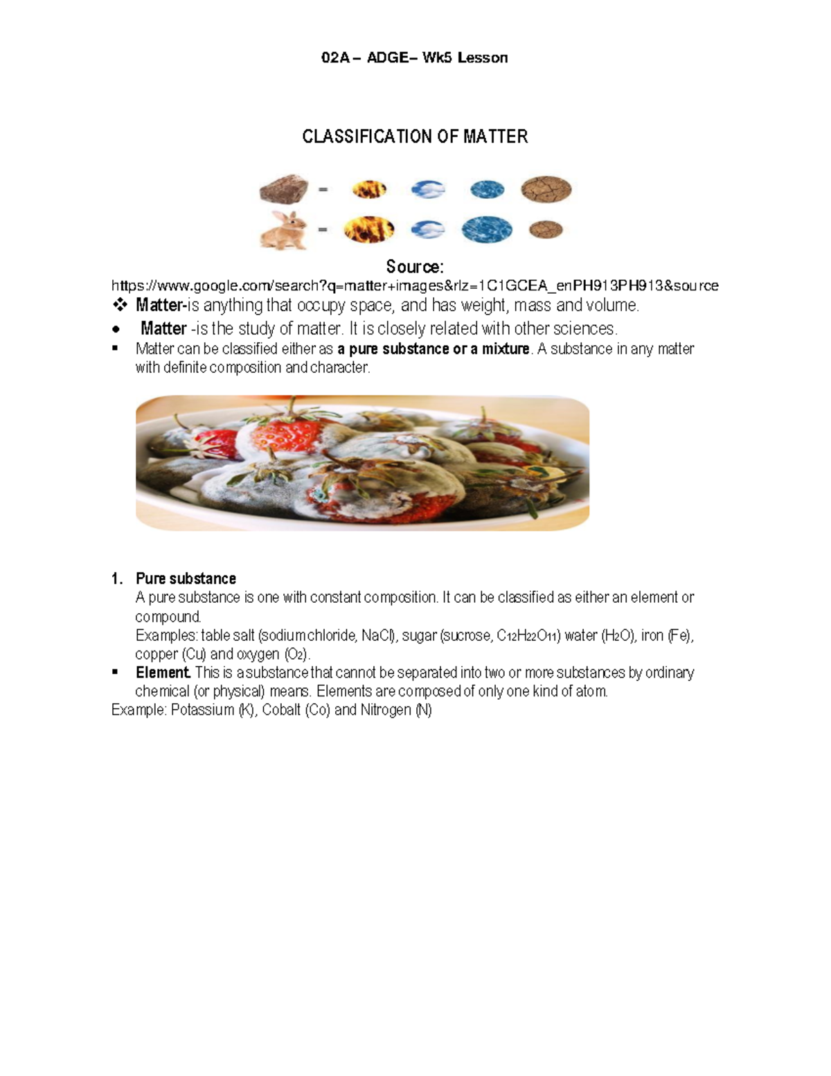 WEEK5- Classification OF Matter - CLASSIFICATION OF MATTER Source ...