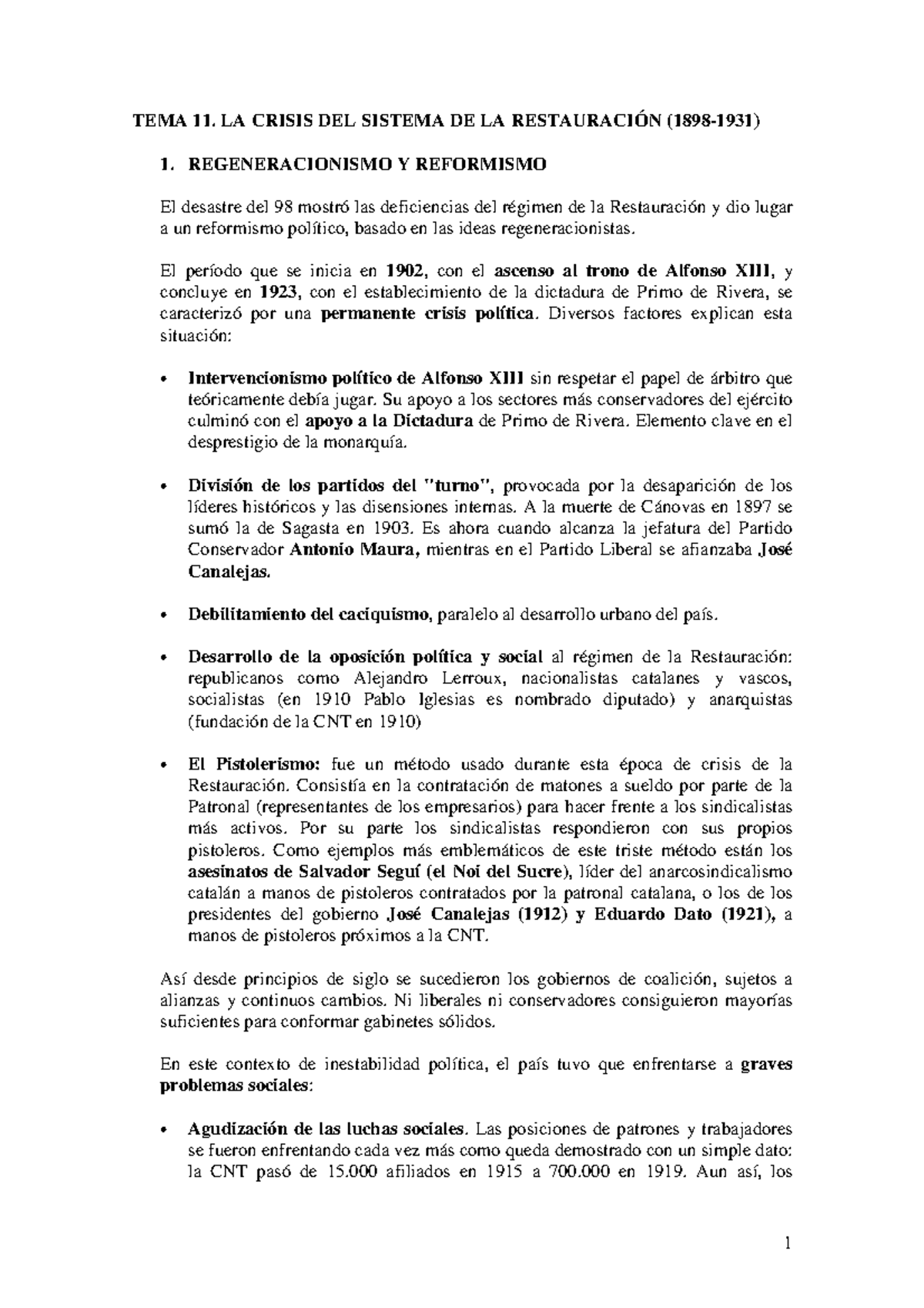 Tema 11 De Historia De España Para Selectividad De Segundo De