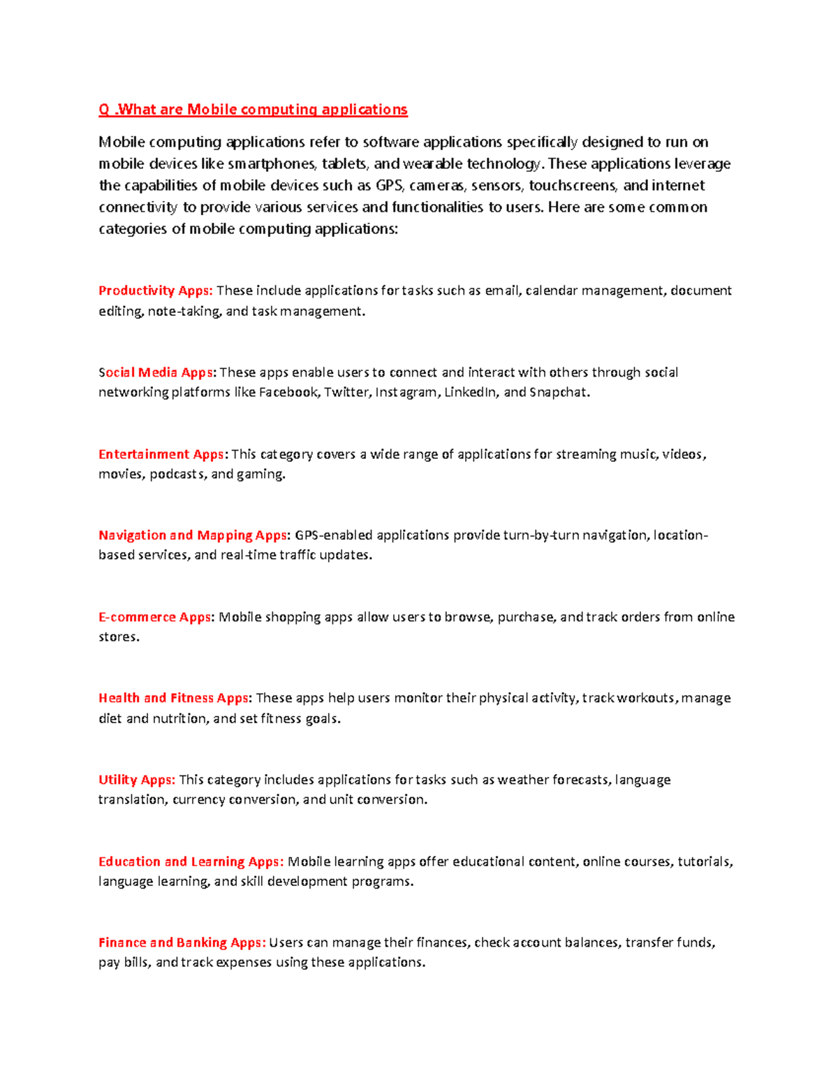 Mobile Computing Applications Q What Are Mobile Computing
