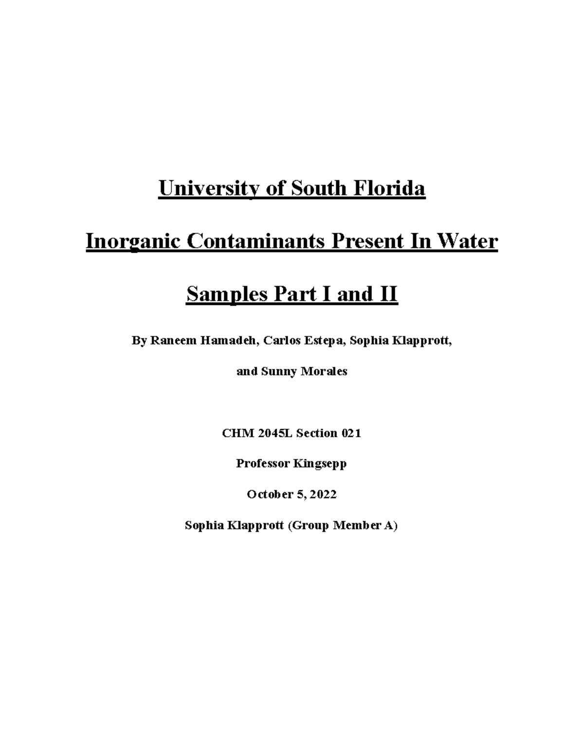 Pre-Lab Plan Module 4 Part I and II - University of South Florida ...
