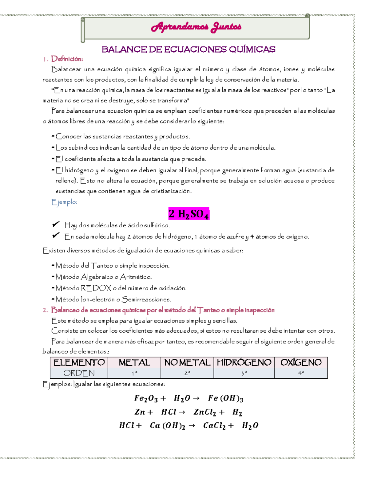 38. balance de ecuaciones químicas - BALANCE DE ECUACIONES QUÕMICAS ...