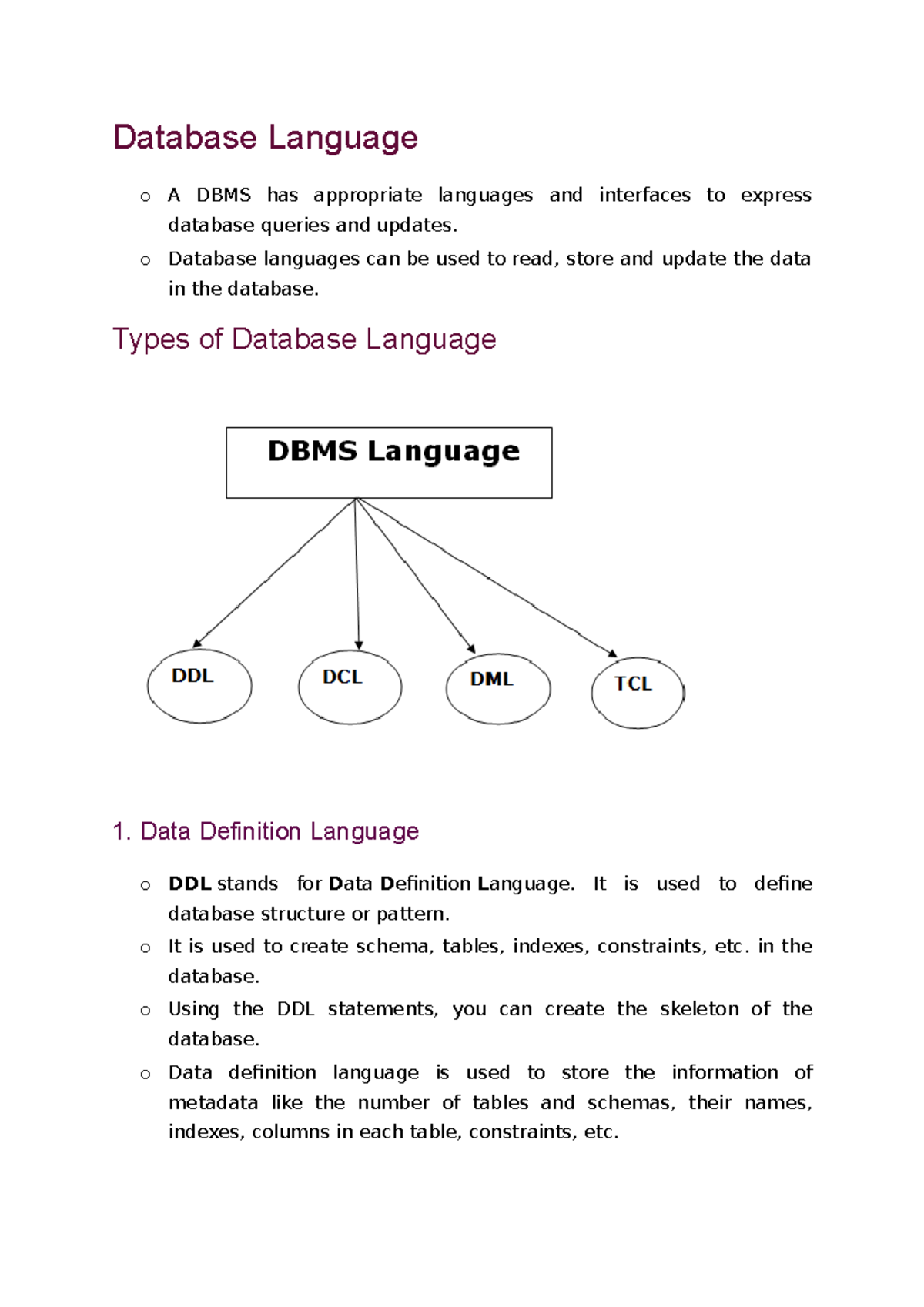 Database Language Best Tutorial Database Language O A Dbms Has Appropriate Languages And