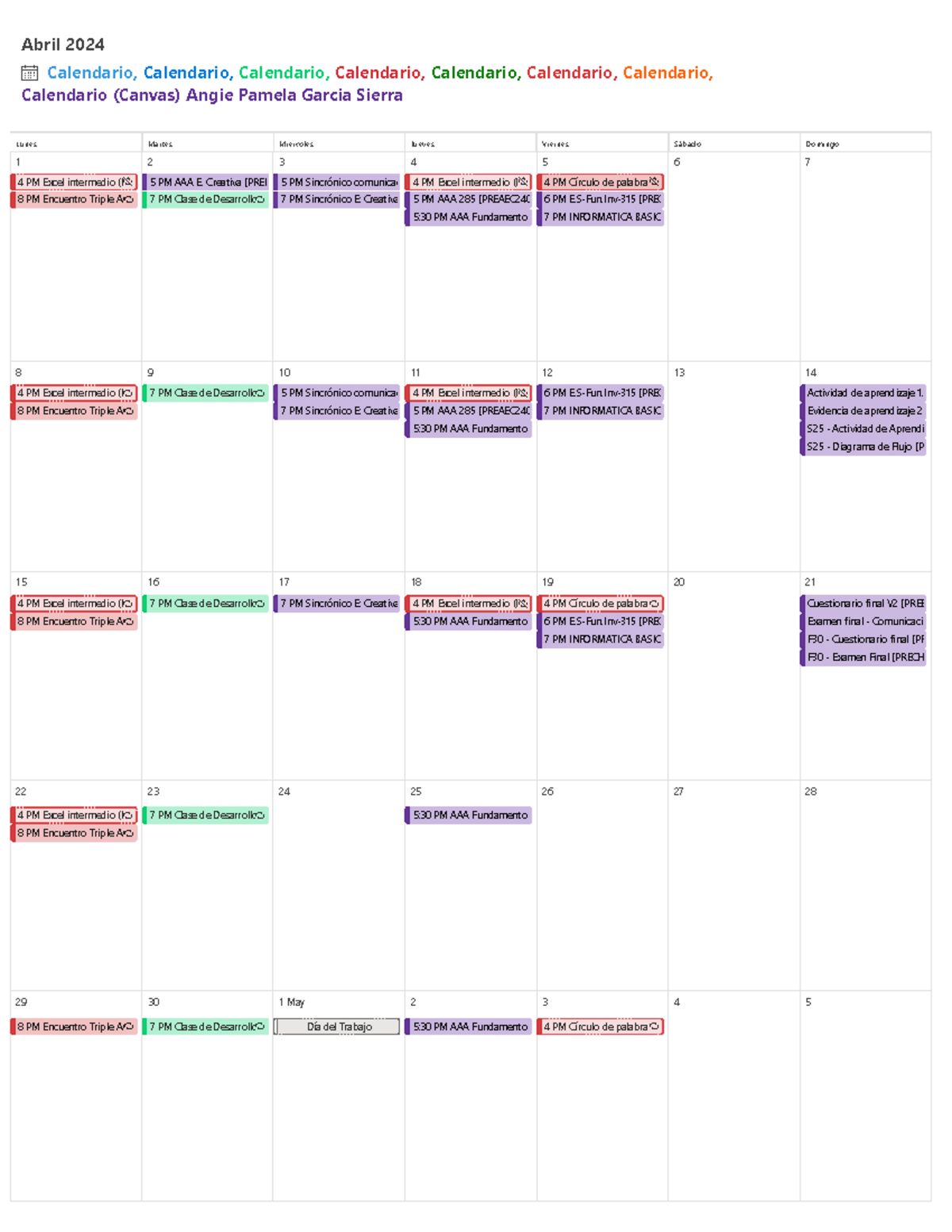 Calendario 1 pamela garcia - Outlook - Abril 2024 Calendario ...