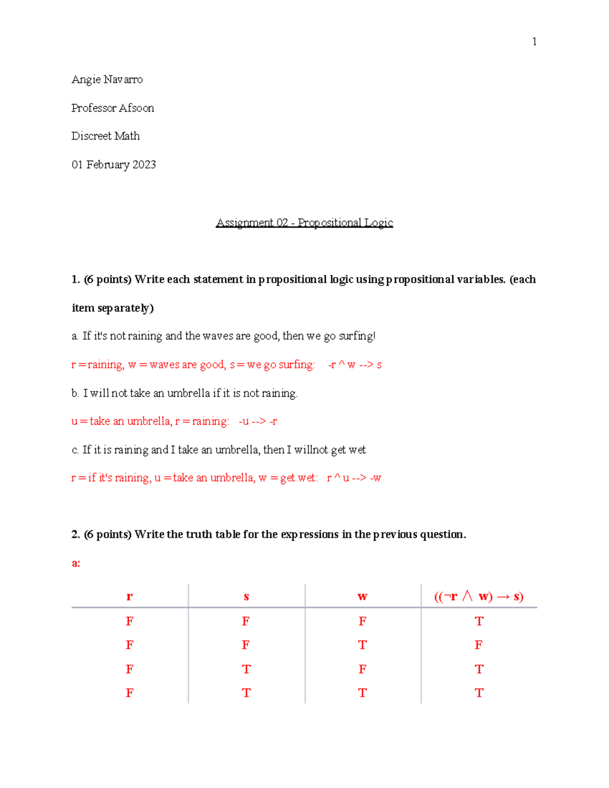Assignment 02 - Angie Navarro Professor Afsoon Discreet Math 01 ...