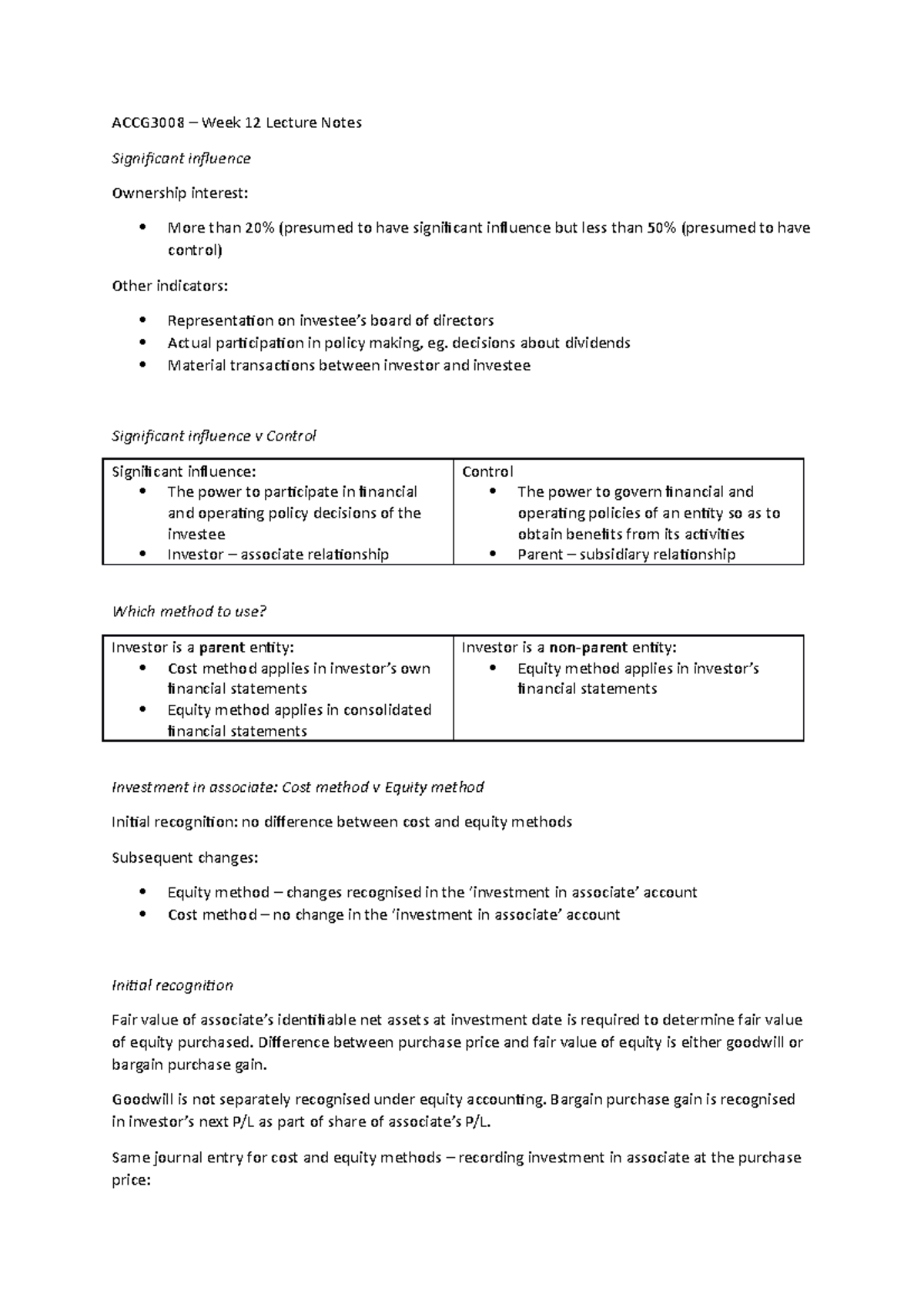Week 12 - Lecture notes 12 - ACCG3008 – Week 12 Lecture Notes ...