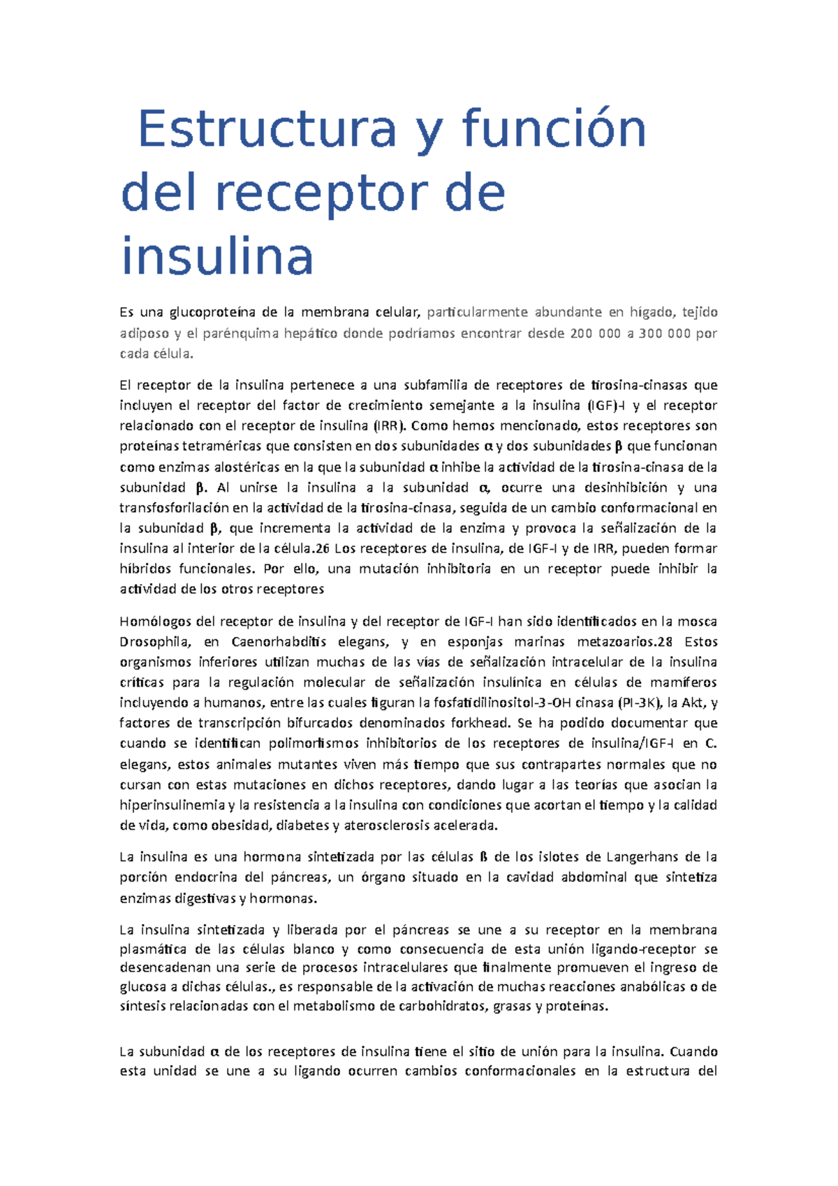 Estructura DE Insulina Y Mecanismos - Estructura y función del receptor ...