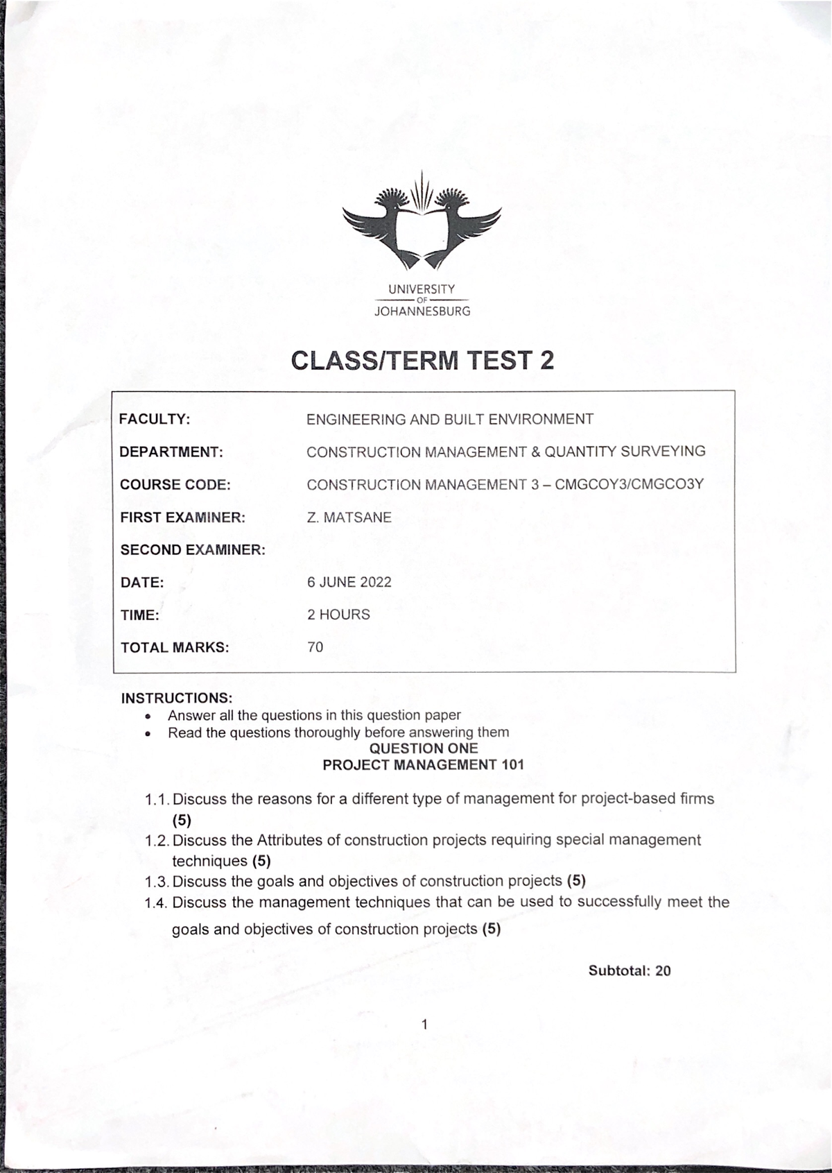 Construction management 3 test 2(2022) - Studocu