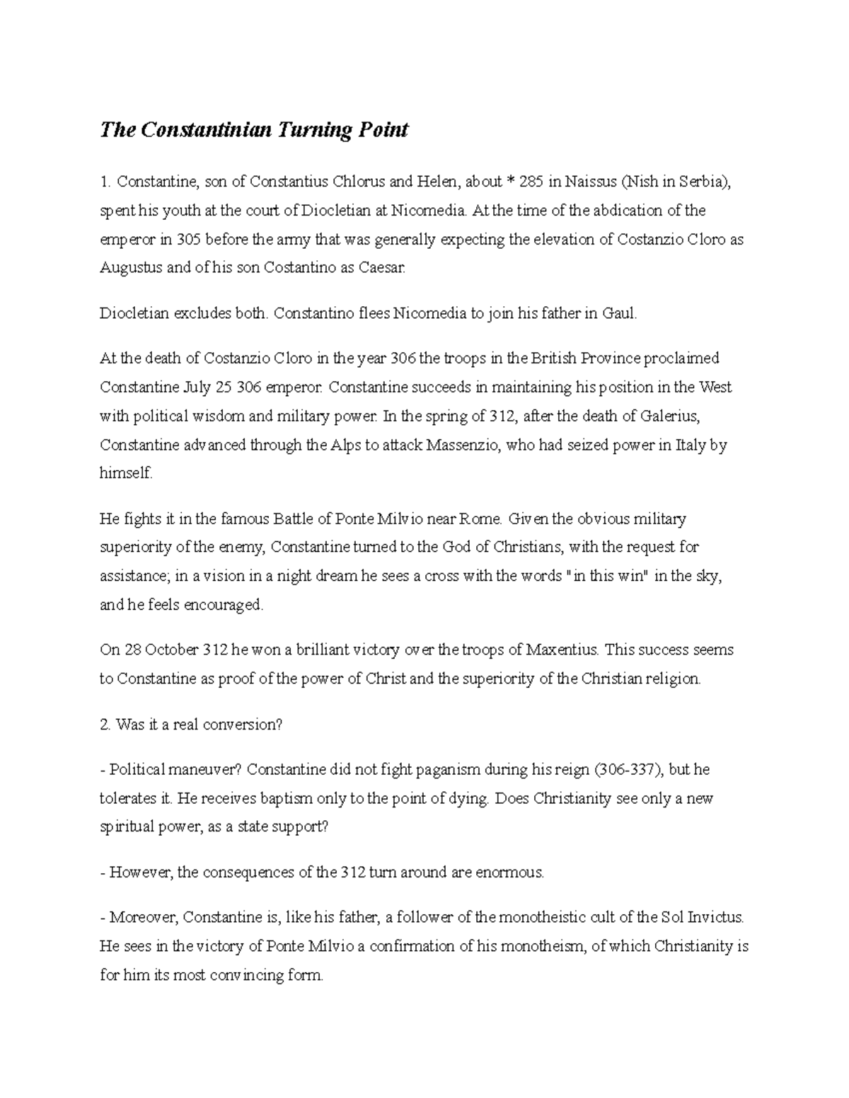 The Constantinian Turning Point - The Constantinian Turning Point ...