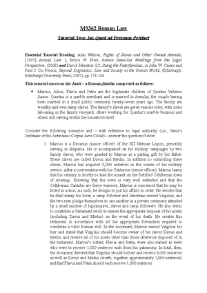 M9362 Roman Law Tutorial 1 (Questions) - M9362 Roman Law Tutorial One ...