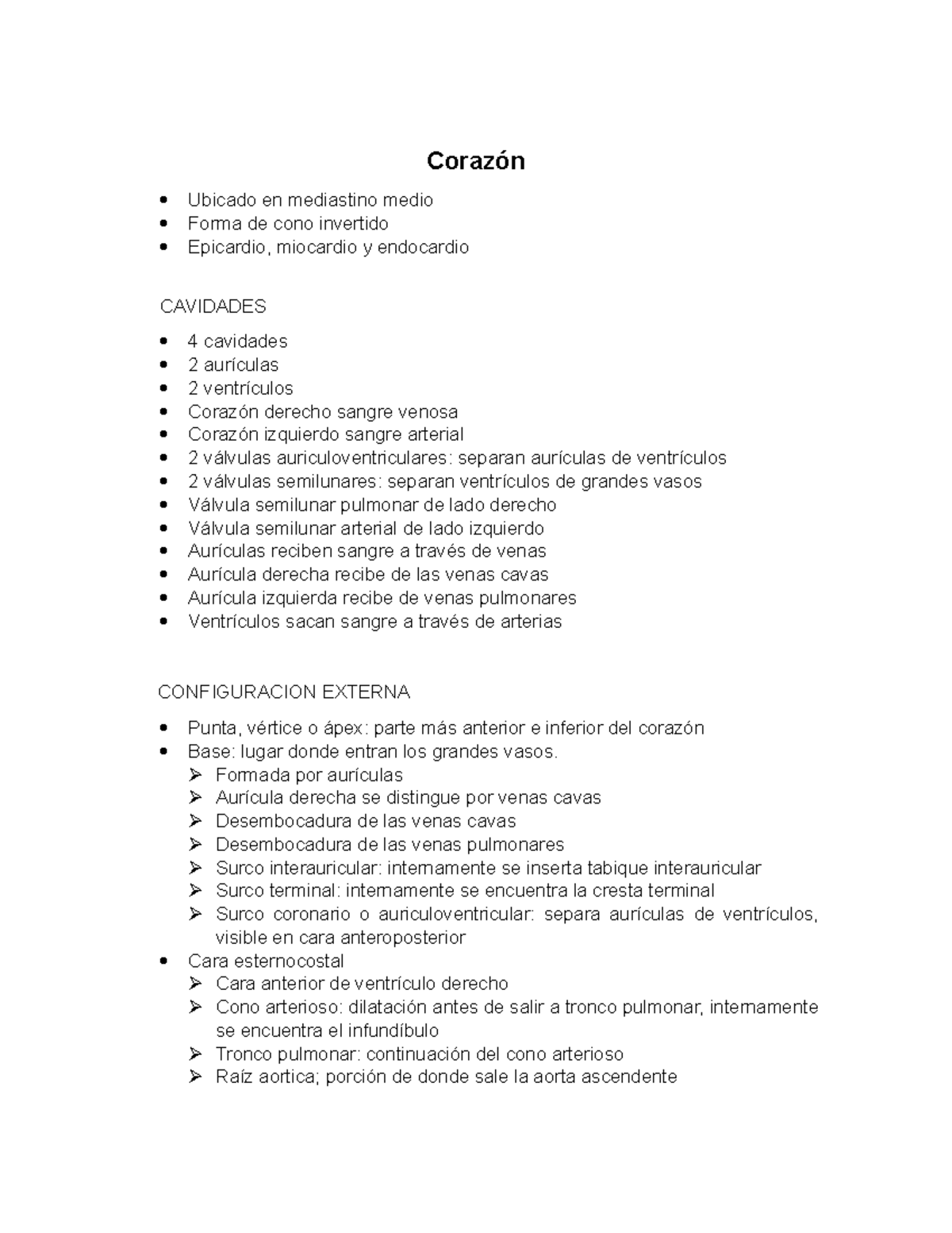 Corazón Resumen - Corazón Ubicado en mediastino medio Forma de cono ...