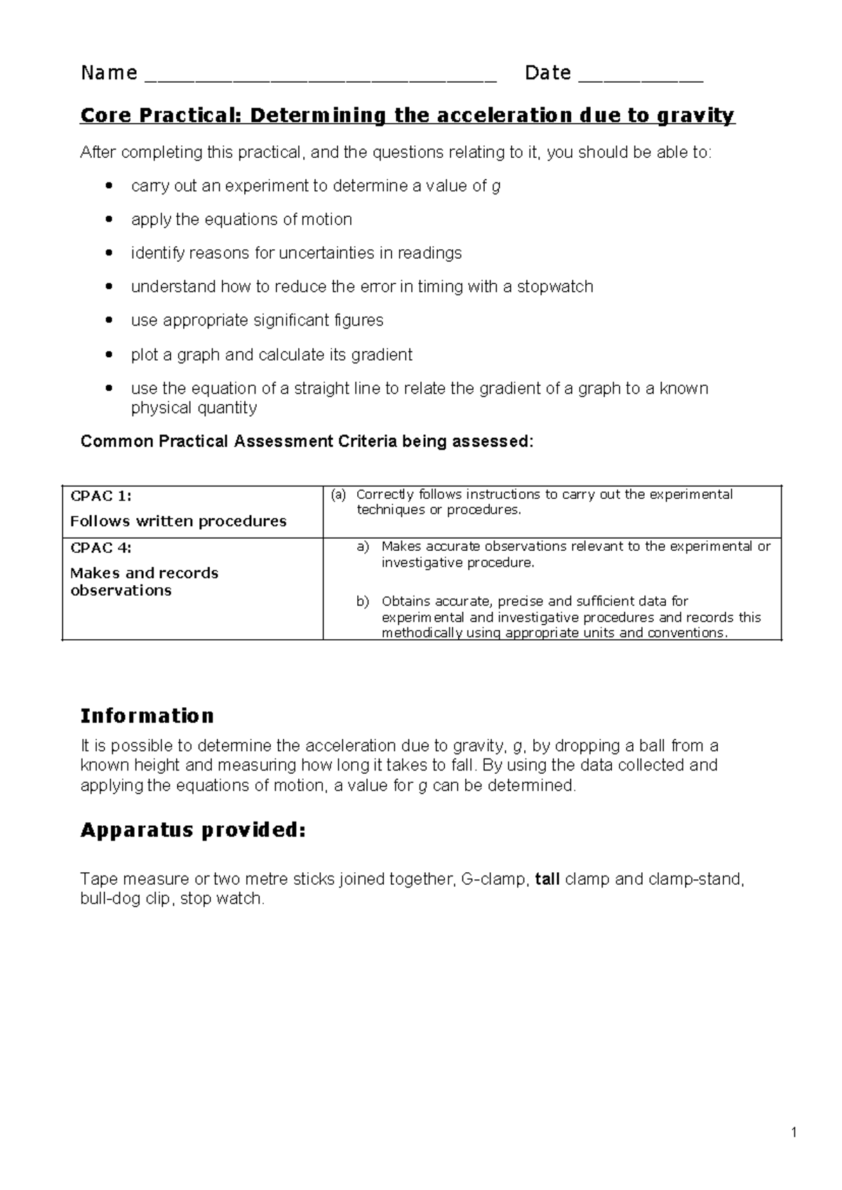 Acceleration-due-to-Gravity- Lab - Name ...