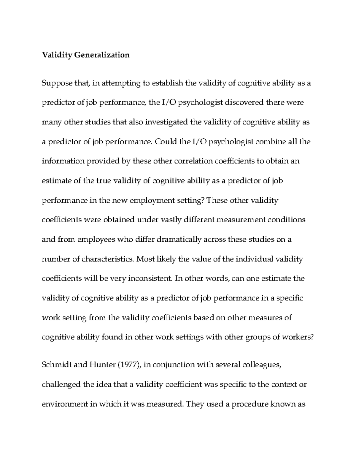 Validity Generalization - Validity Generalization Suppose that, in ...