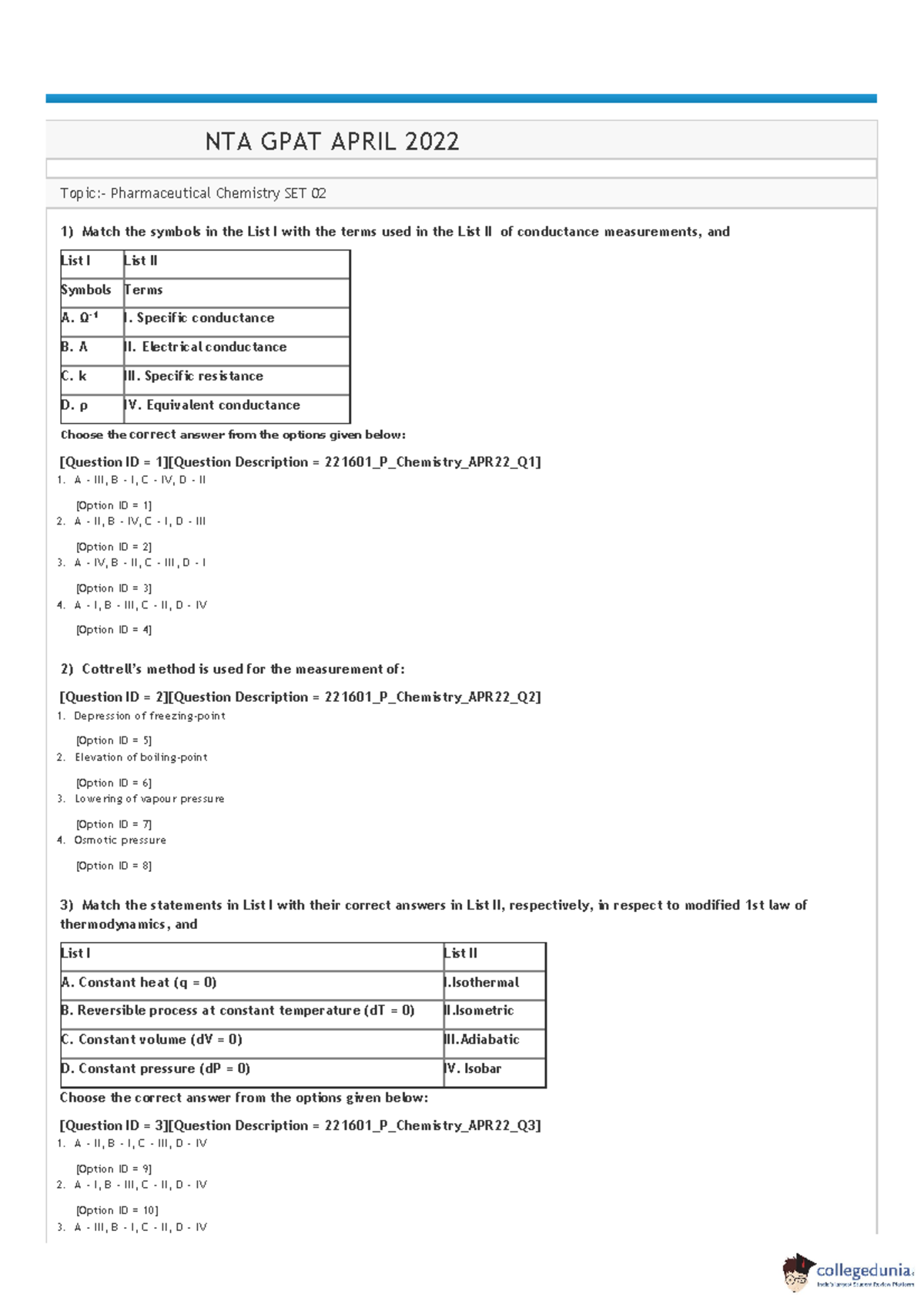 GPAT 2022 Question Paper 8a8d38b912bf2932518 e1a302100 ebd3 - 1) 2) 3 ...