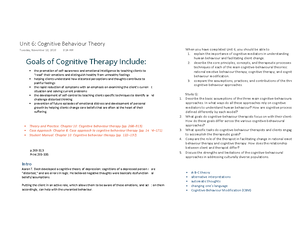 Unit 6 Cognitive-Behavioural Theory - Unit 6 Cognitive-Behavioural Theory Overview With the ...