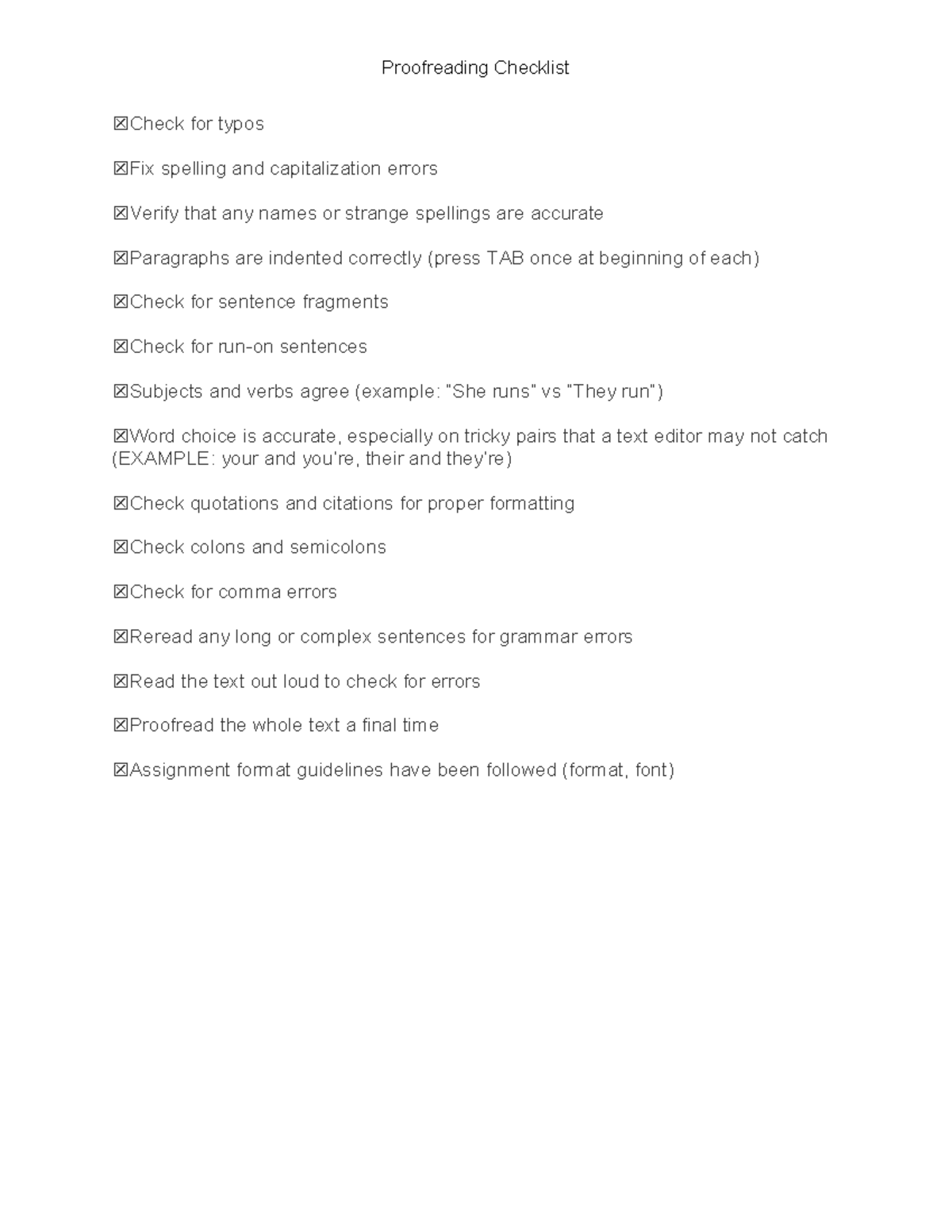 Proofreading Checklist - Proofreading Checklist ☒Check for typos ☒Fix ...