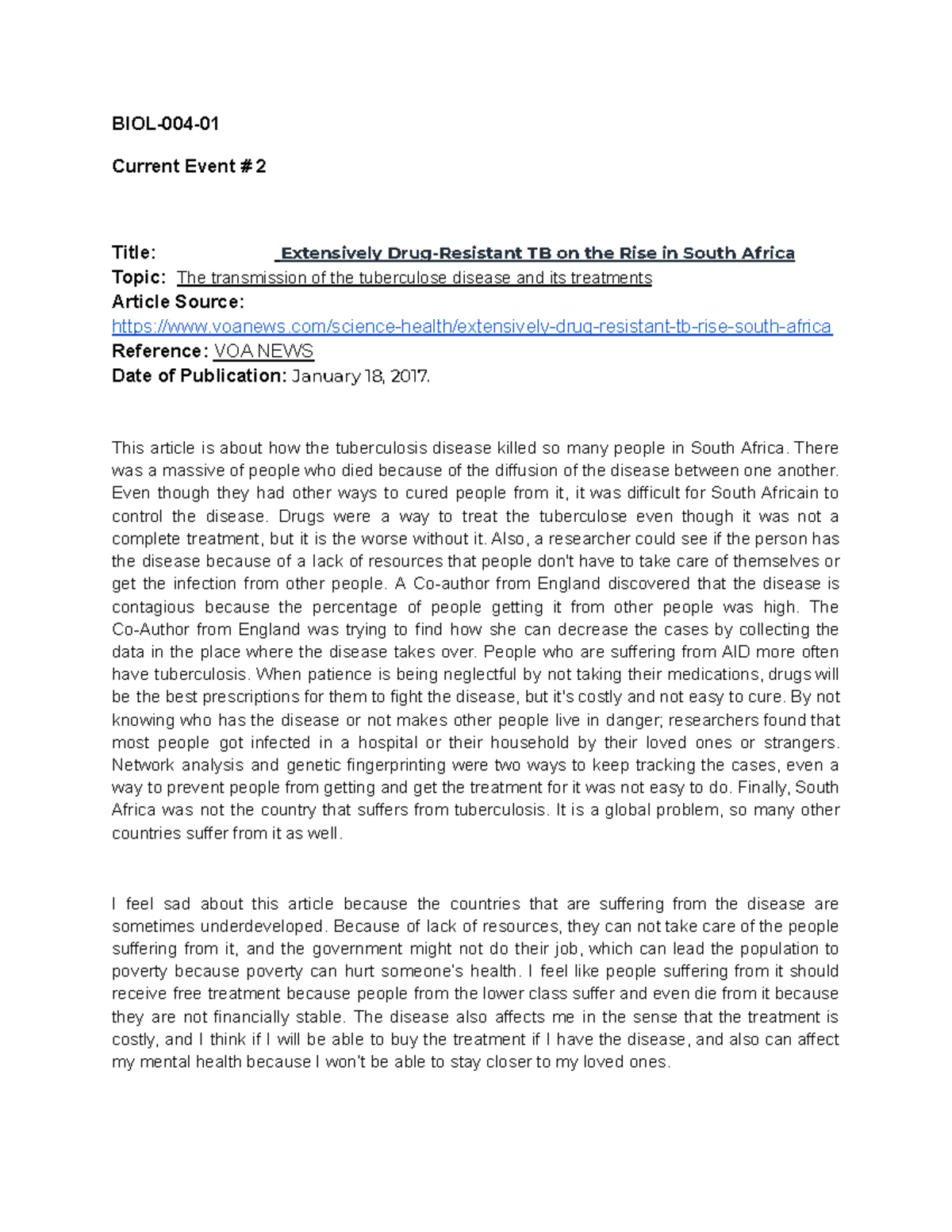 Human Biology- Current Event Assignments - BIOL-004- Current Event # 2 ...