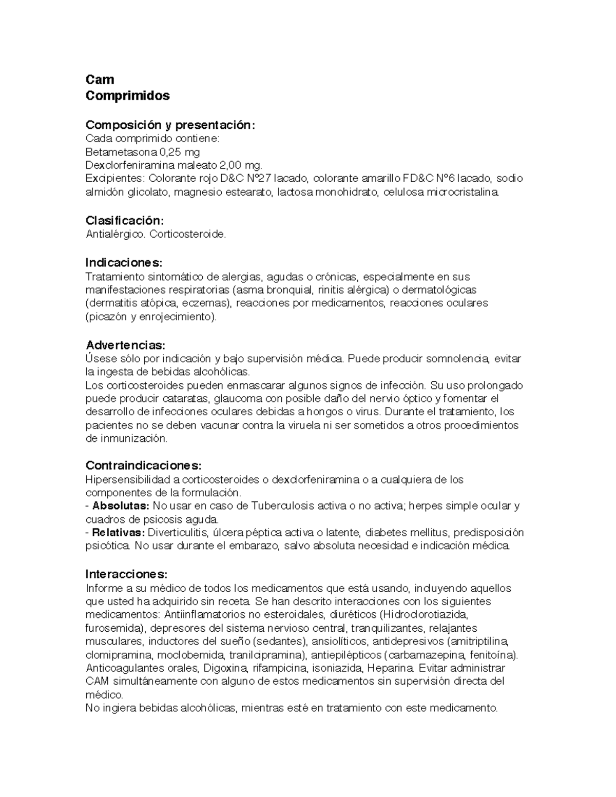 Cam-comprimidos - Sjsjss - Cam Comprimidos Composición y presentación ...