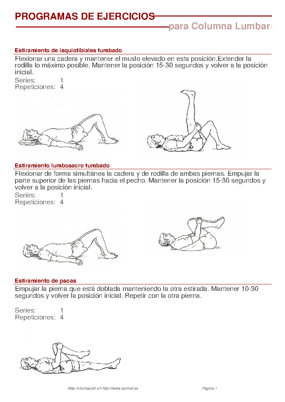 Estenosis Canal - Resumen Ejercicios fisicos - PROGRAMAS DE EJERCICIOS para Columna Lumbar - Studocu