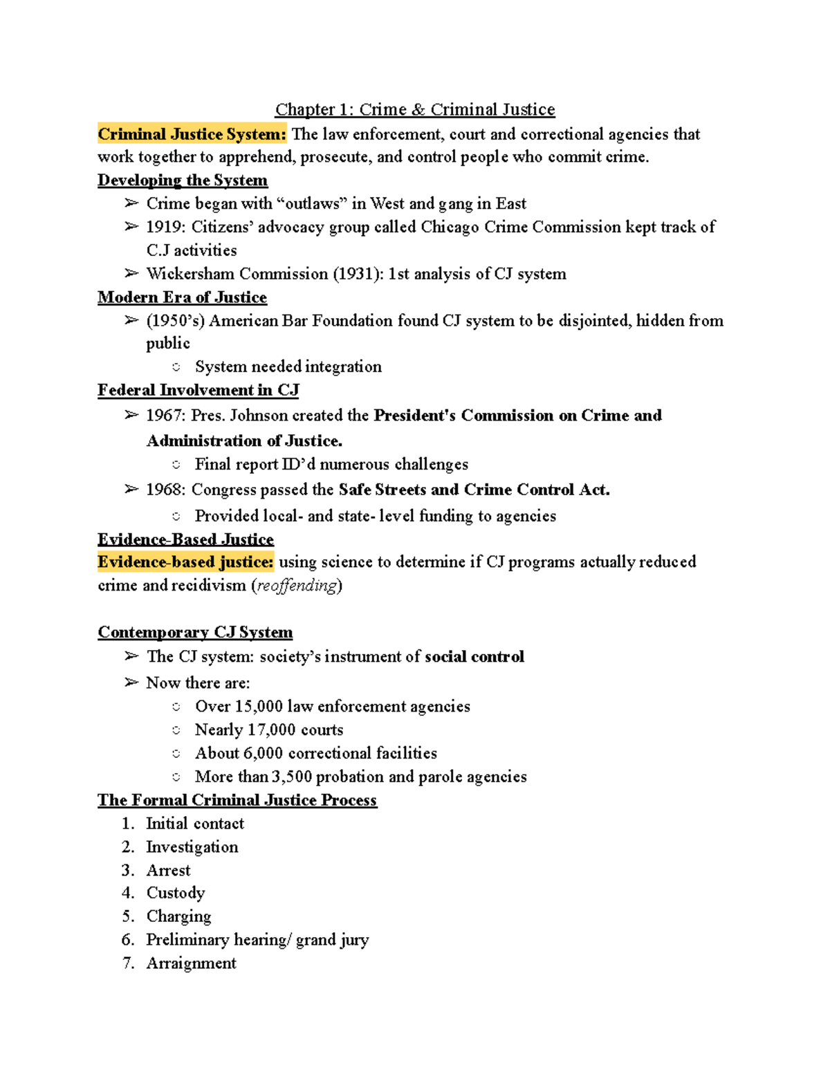 CRJ 1 lecture notes-2 - Chapter 1: Crime & Criminal Justice Criminal ...