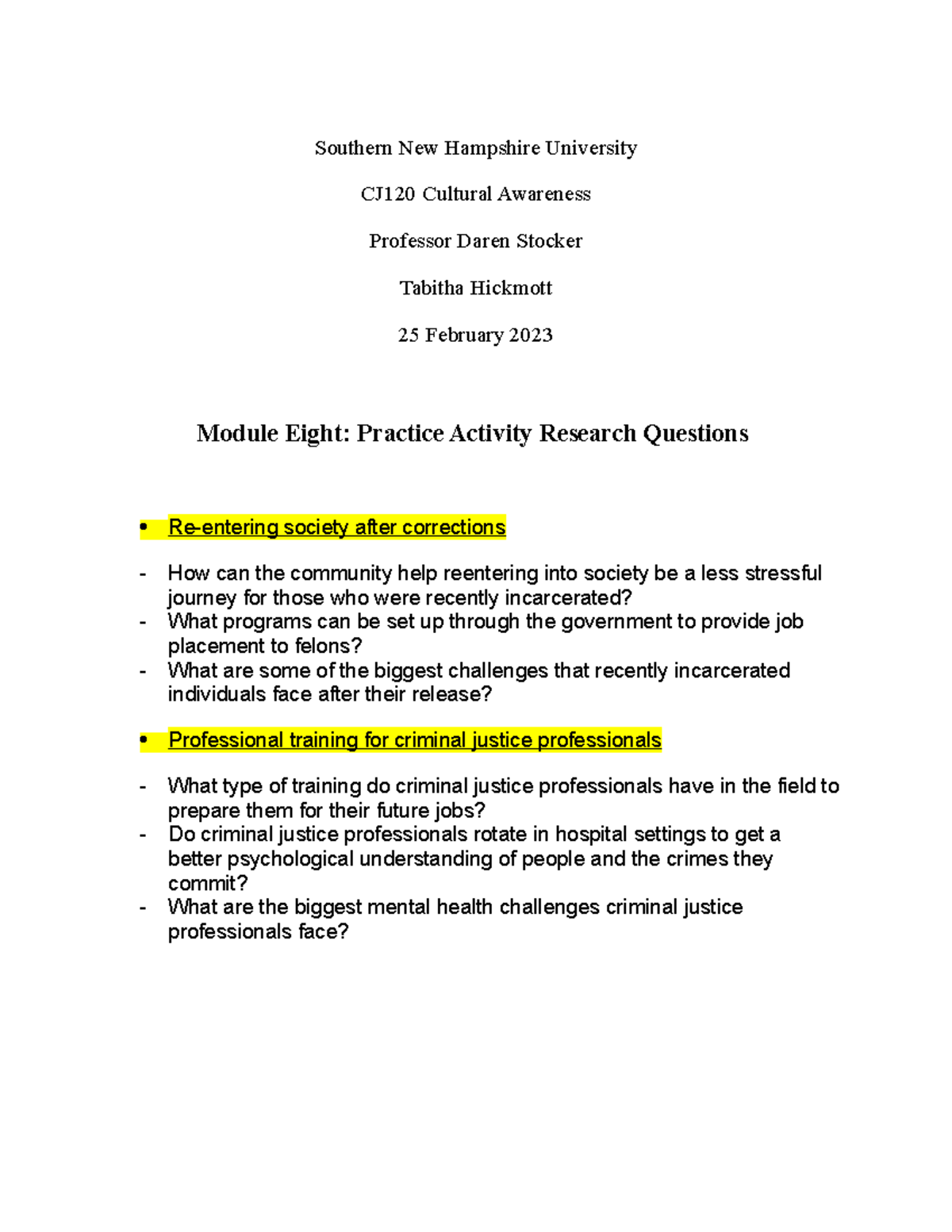 Mod Eight Activity CJ120 Hickmott 022523 - Southern New Hampshire ...