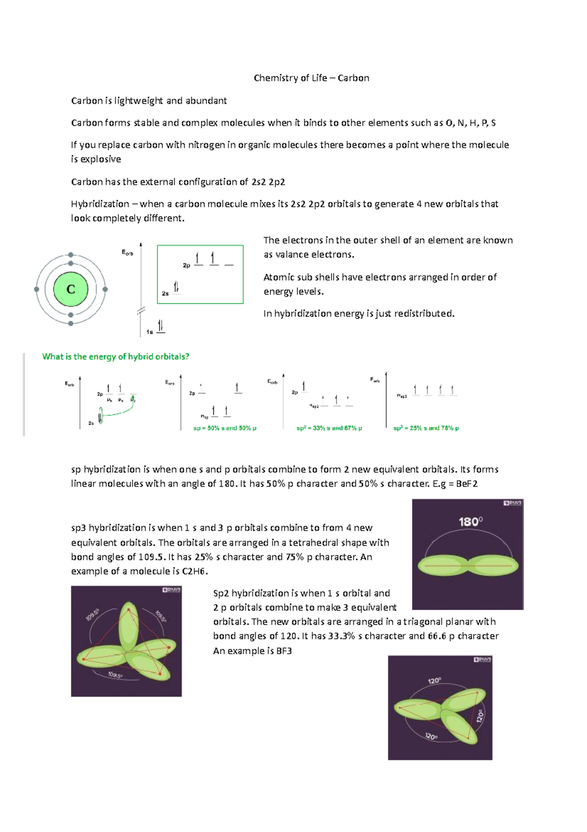 Chem of Life - Carbon notes - Chemistry of Life – Carbon Carbon is ...
