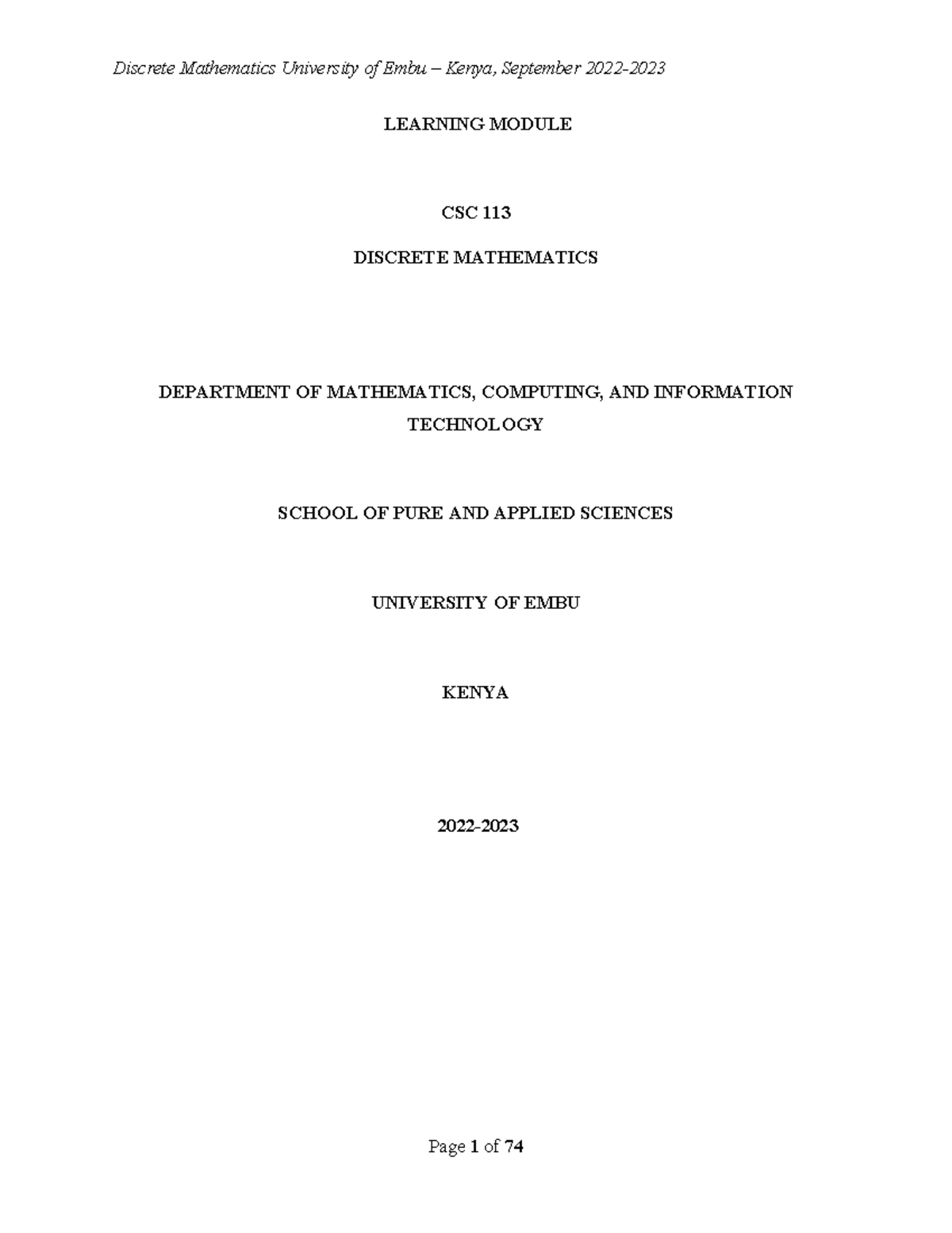 CSC 113 Discrete Mathematics 2022 - LEARNING MODULE CSC 113 DISCRETE ...
