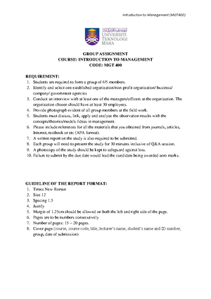 Assignment MGT400 individual - UNIVERSITI TEKNOLOGI MARA CAWANGAN ...