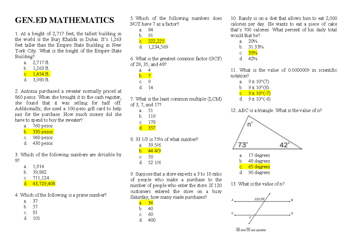 GEN.ED Mathematics Reviewer - GEN MATHEMATICS At a height of 2,717 feet ...