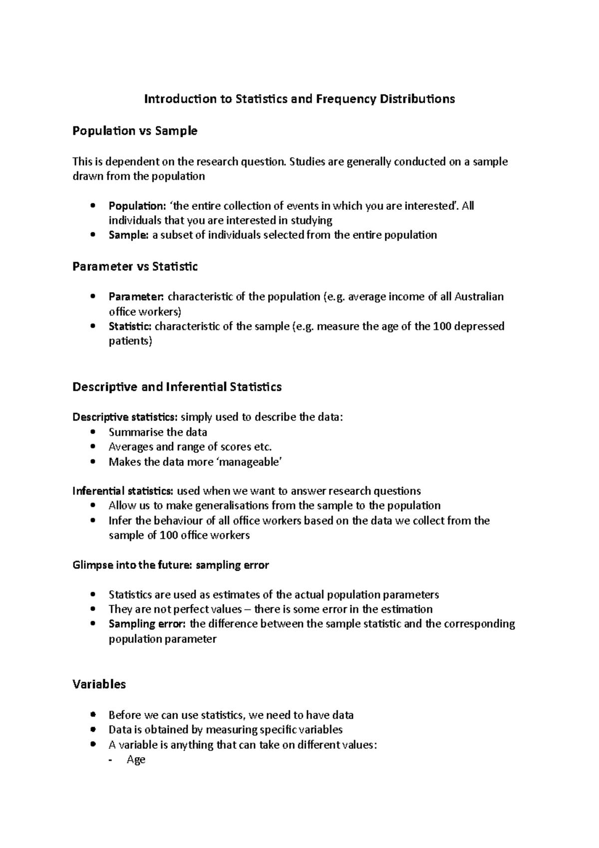 Week 1 - Introduction to Statistics and Frequency Distributions ...