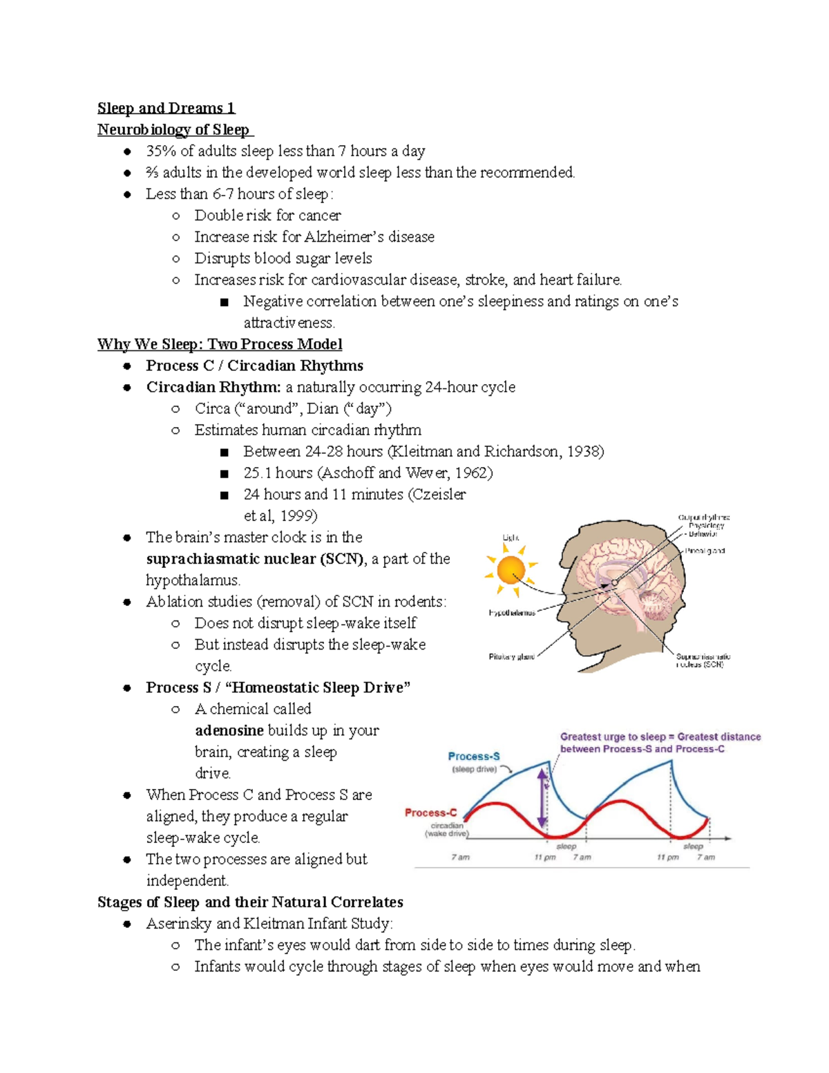 Psych Lecture Notes 2 - Sleep and Dreams 1 Neurobiology of Sleep 35% of ...