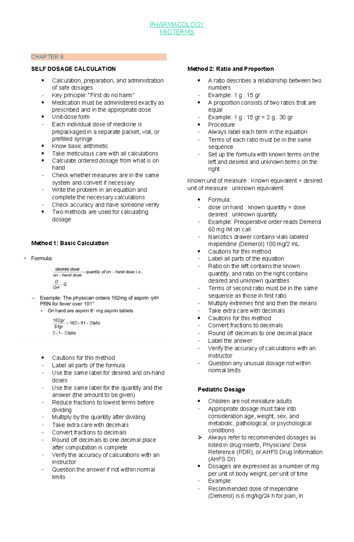 Pharmacology- Midterms-Copy - MIDTERMS CHAPTER 6: SELF DOSAGE ...