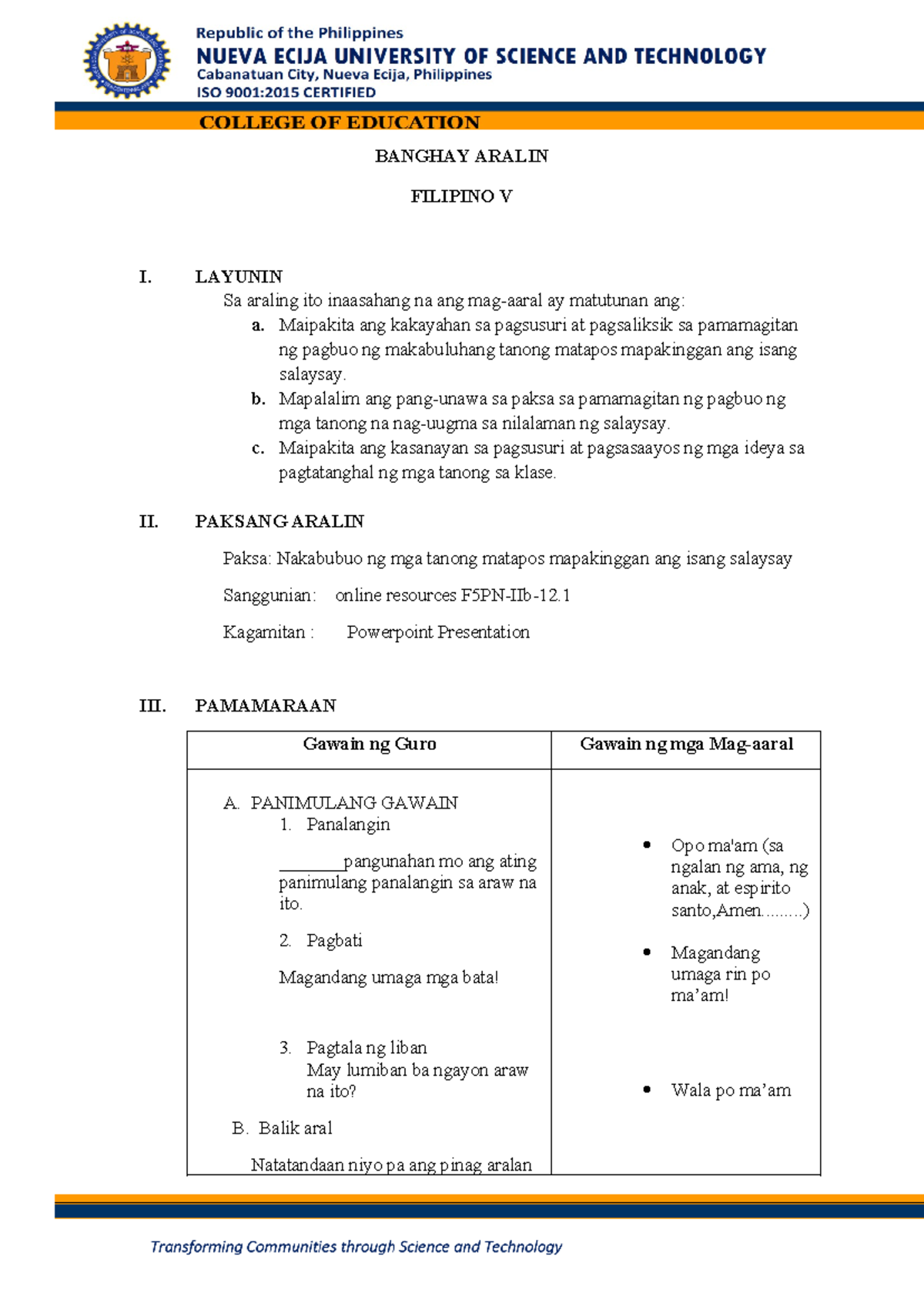 Nakabubuo - Lesson plan - NEUST-EDU-F00_ BANGHAY ARALIN FILIPINO V I ...
