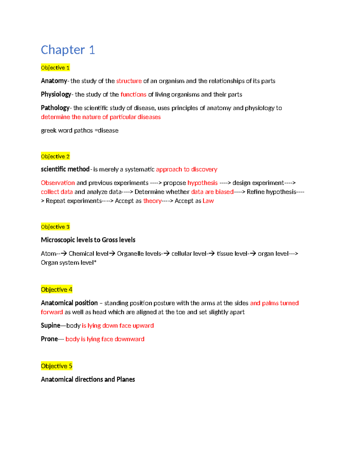 Ch Apter 1 notes - some work - Chapter 1 Objective 1 Anatomy- the study ...