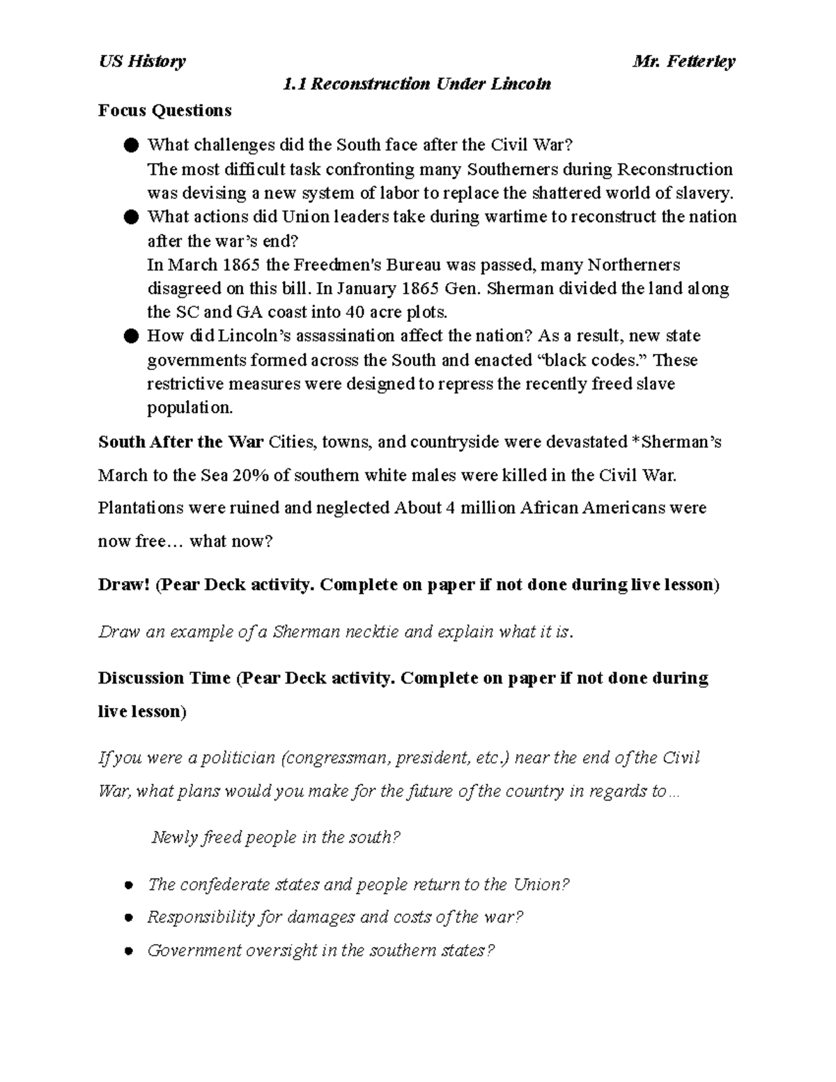 Rebecca Mcgarvey - USH 2020-21 1.1 Reconstruction Under Lincoln Guided ...