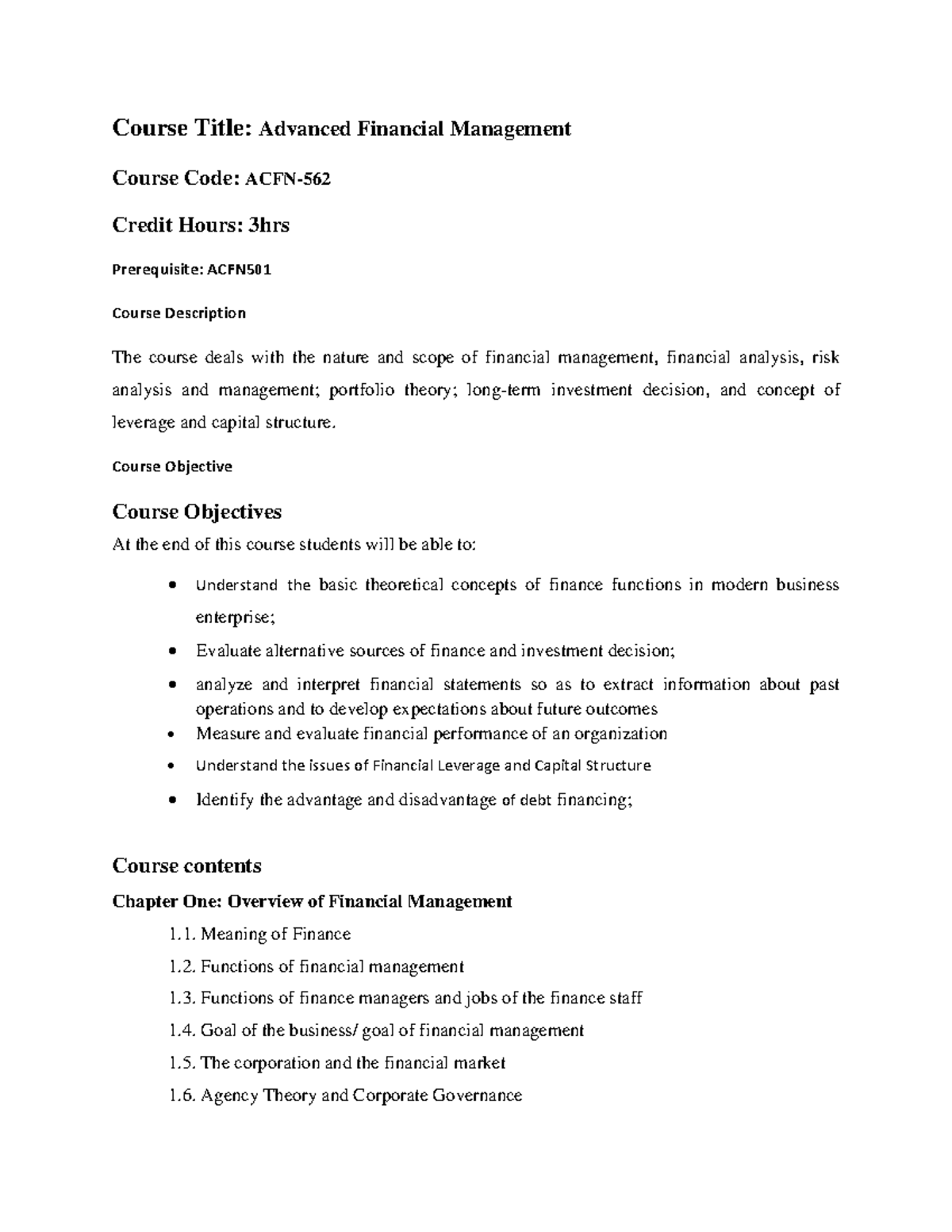 Course Outline AFM - Advanced Financial AccoUnting (AFA) - Studocu