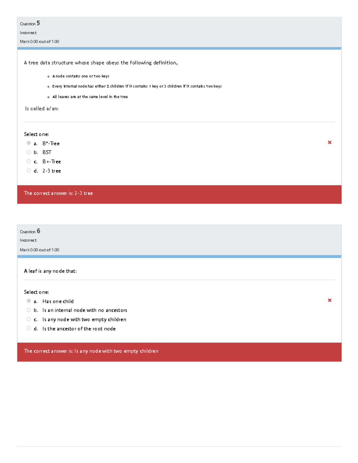 EXAM Questions CS 3303 PART 3 - Incorrect Mark 0 out of 1. Question 6 ...