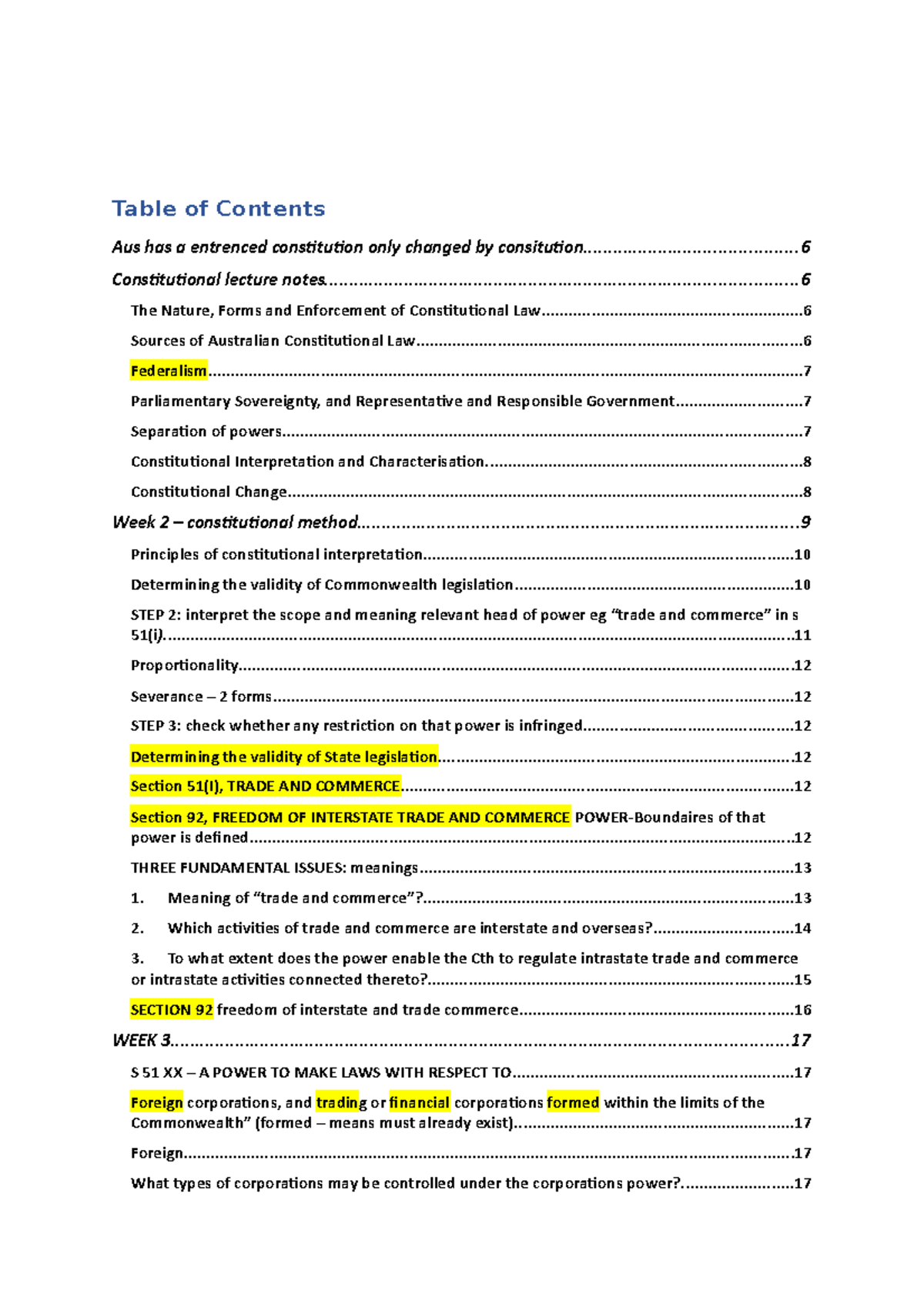 Constitutional Law lecture notes - Table of Contents Levy v Victoria ...