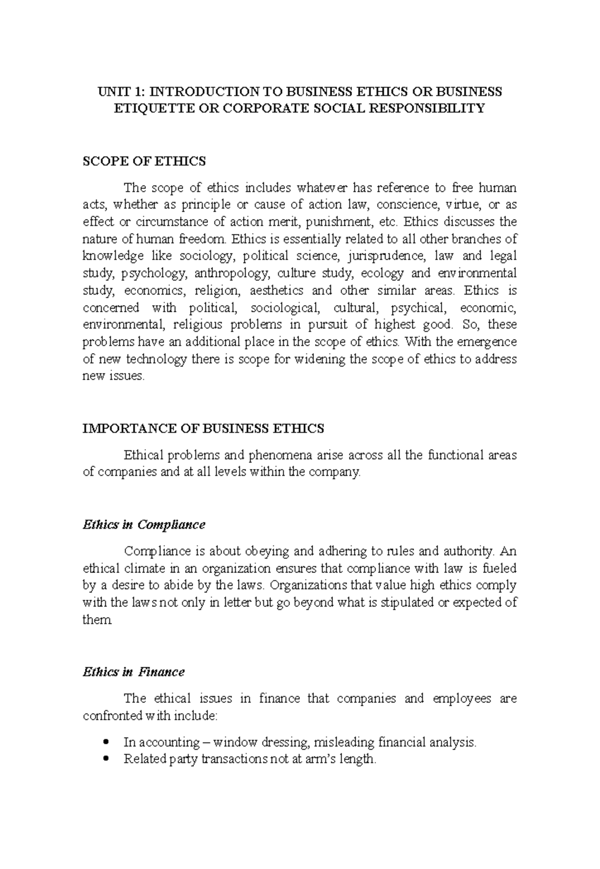 Business Ethics Chapter 1.2: Scope and Importance of Business Ethics ...
