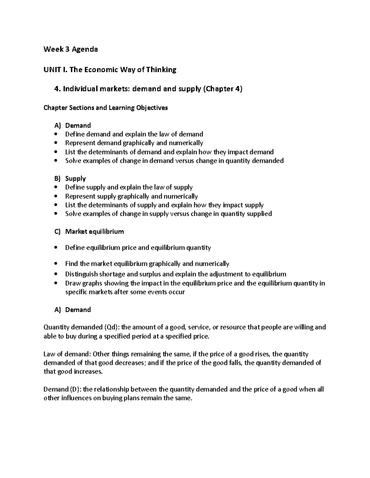 Econ Agenda 3(Chapter 4)-Rohan Patel - Week 3 Agenda UNIT I. The ...