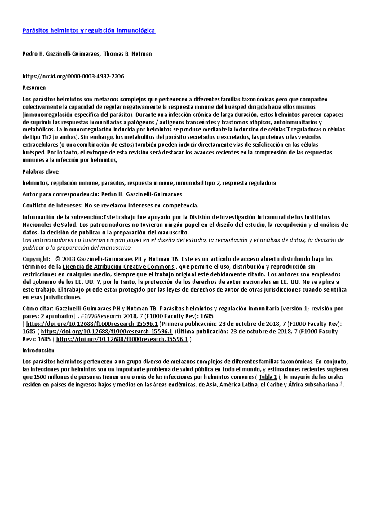 Parásitos helmintos y regulación inmunológica - Gazzinelli-Guimaraes ...