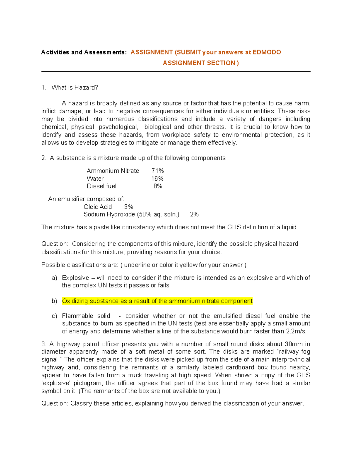Assessments Lesson 1 UNIT 1 - Activities and Assessments: ASSIGNMENT ...