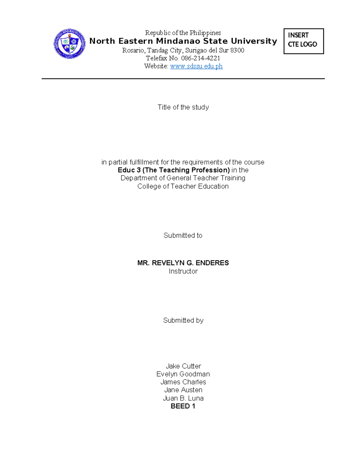 Research-Format - this is for research purposes - INSERT CTE LOGO North ...