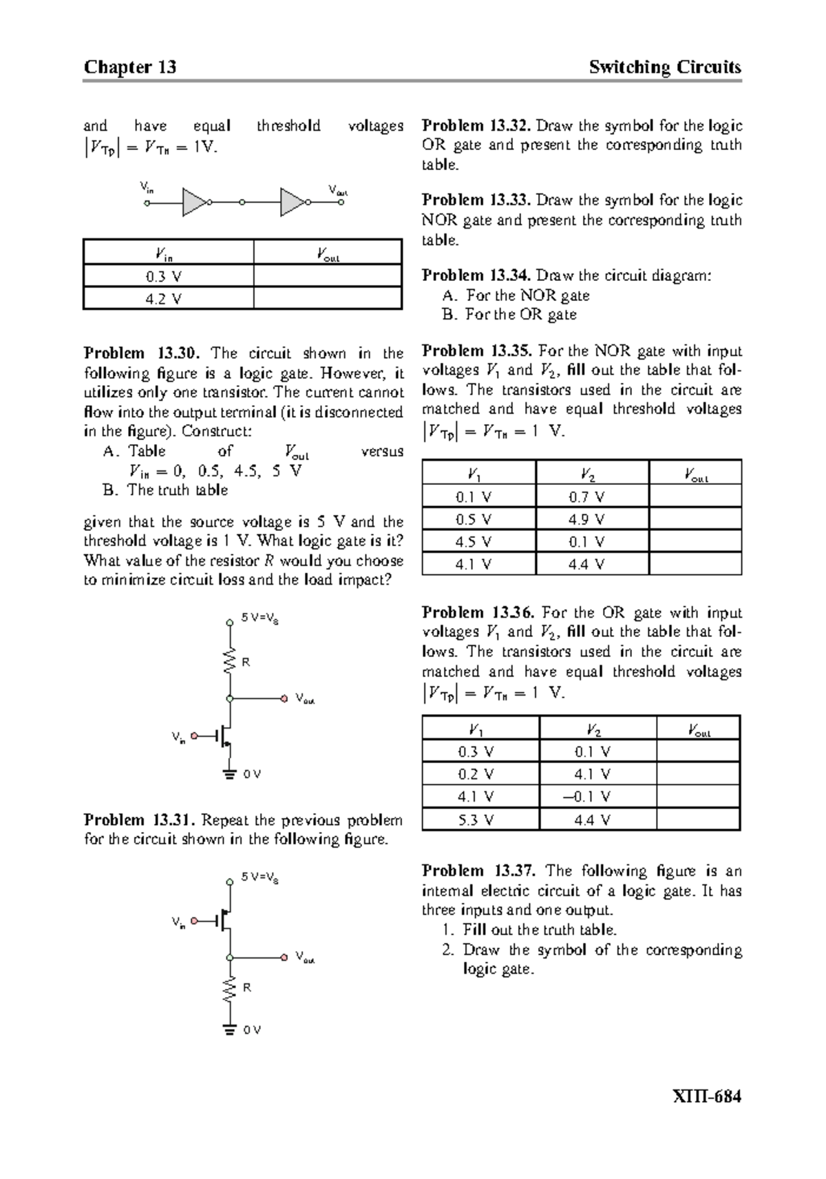 Practical Electrical Engineering-233 - and have equal threshold voltages V Tp ¼ V Tn ¼ 1V. Vin ...