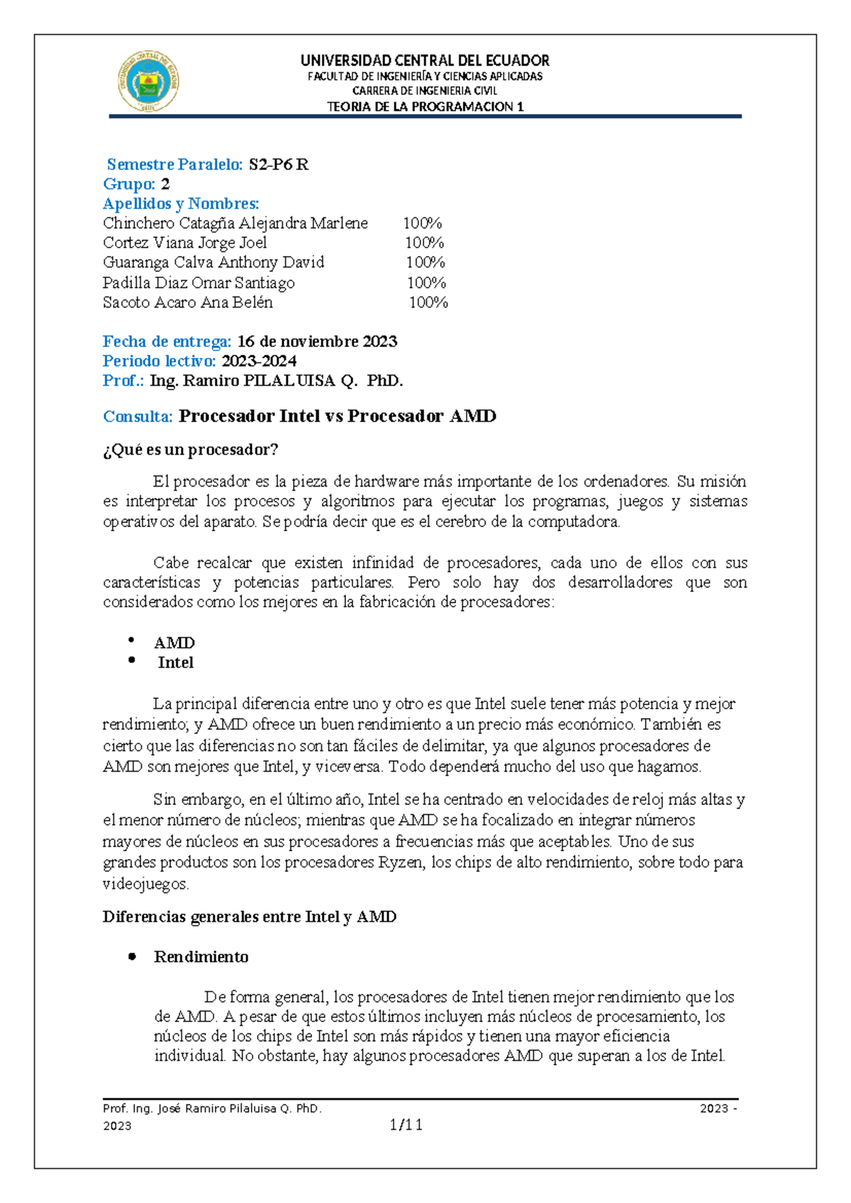 D1-Intel vs AMD - Consulta - FACULTAD DE INGENIERÍA Y CIENCIAS ...