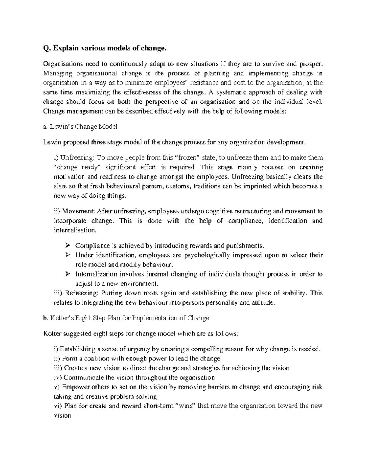 Various models of change - Q. Explain various models of change ...