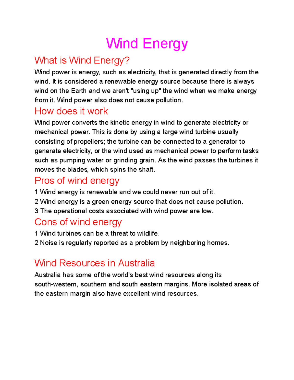 Wind Energy - Google Docs - Wind Energy What is Wind Energy? Wind power ...
